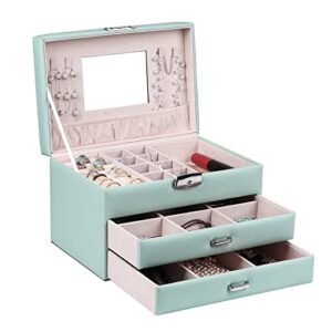 jewelry box with 3 layers pu leather lockable jewelry storage organizer with velvet lining portable leather jewelry box for storing watch, earring, ring, chain, bracelet