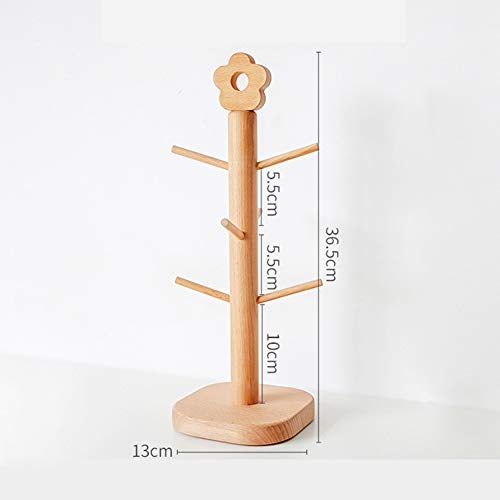 Panow Soild Wood Countertop Mug Tree, Drying Storage Rack Holder, Cups Stand with 6 Hooks, Coffee Counter Bar Accessory, Kitchen Organizer