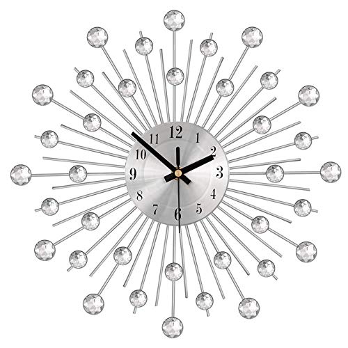 SOOTOP Crystal Wall Clock, Silver Mirror Diamond-Studded Metal Clock Decorative Wall Decor Clock Housewarming Gift for Decoration Bedroom Living Room