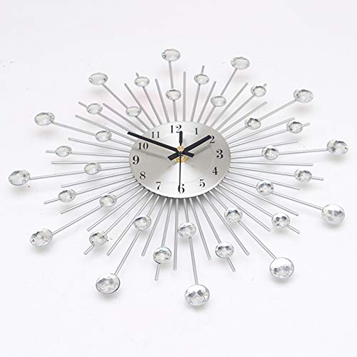 SOOTOP Crystal Wall Clock, Silver Mirror Diamond-Studded Metal Clock Decorative Wall Decor Clock Housewarming Gift for Decoration Bedroom Living Room