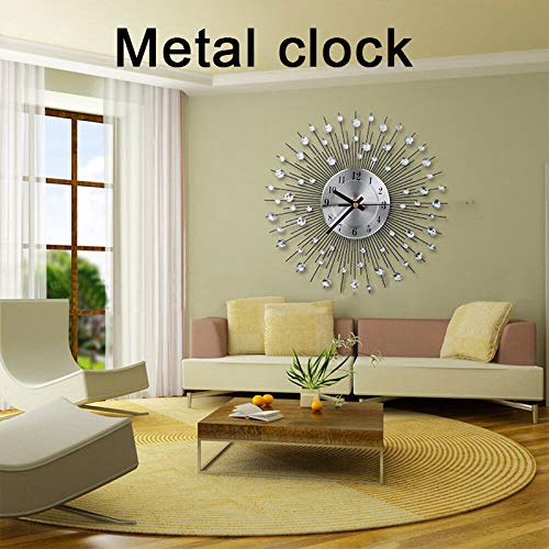 SOOTOP Crystal Wall Clock, Silver Mirror Diamond-Studded Metal Clock Decorative Wall Decor Clock Housewarming Gift for Decoration Bedroom Living Room