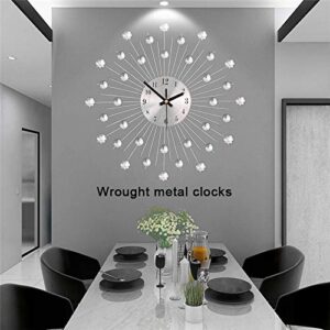 SOOTOP Crystal Wall Clock, Silver Mirror Diamond-Studded Metal Clock Decorative Wall Decor Clock Housewarming Gift for Decoration Bedroom Living Room