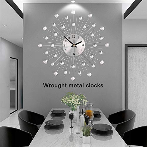 SOOTOP Crystal Wall Clock, Silver Mirror Diamond-Studded Metal Clock Decorative Wall Decor Clock Housewarming Gift for Decoration Bedroom Living Room