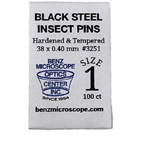 Premium Black Enameled Steel Insect Pins, Size 1, Pack of 100