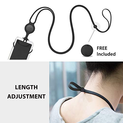 【Bone】 Crossbody Lanyard Phone Tie 2nd Card Holder for Phone Universal Crossbody Phone Lanyard for iPhone 13 12 11 Pro Max Mini, Adjustable Silicone Lanyard, Fits Phone 4-6.7" - Black