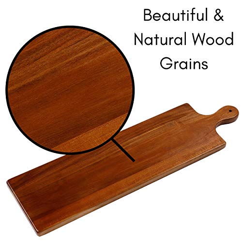 BirdRock Home 31.5” Acacia Wooden Cheese Serving Board with Handle - Large - Extra Long - Party Charcuterie for Appetizers Food Kitchen Platter - Bread Meat Fruit Display - Natural Wood - Espresso