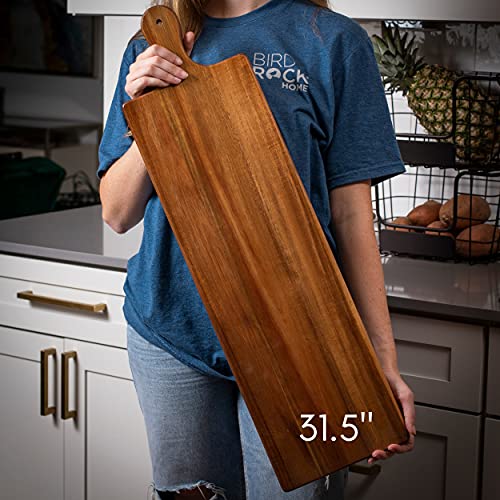 BirdRock Home 31.5” Acacia Wooden Cheese Serving Board with Handle - Large - Extra Long - Party Charcuterie for Appetizers Food Kitchen Platter - Bread Meat Fruit Display - Natural Wood - Espresso