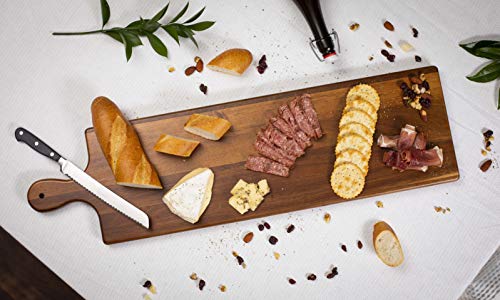 BirdRock Home 31.5” Acacia Wooden Cheese Serving Board with Handle - Large - Extra Long - Party Charcuterie for Appetizers Food Kitchen Platter - Bread Meat Fruit Display - Natural Wood - Espresso