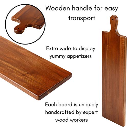 BirdRock Home 31.5” Acacia Wooden Cheese Serving Board with Handle - Large - Extra Long - Party Charcuterie for Appetizers Food Kitchen Platter - Bread Meat Fruit Display - Natural Wood - Espresso