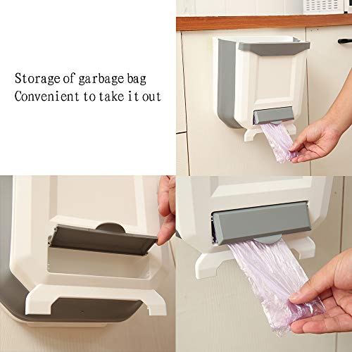 Hanging Kitchen Trash Can,Small Foldable Hanging Trash in Kitchen,Collapsible Waste Bin Trash for Cabinet/Car/Bathroom/Bedroom Trash Can Small, 2.2 Gallon,Gray