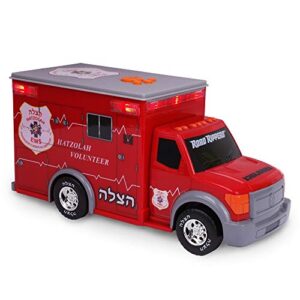 playkidz motorized ambulance toy truck for kids with light & siren, heavy duty plastic electric rescue vehicle toy for kids & toddlers