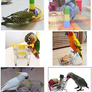 Parrot Toys 7PCS, Mini Shopping Cart - Training Rings - Skateboard, Shoes and Ball - Parrot Standing Training Toys Parrot Intelligence Toy for Budgie Parakeet Cockatiel Bird Toy Part (Color Random)