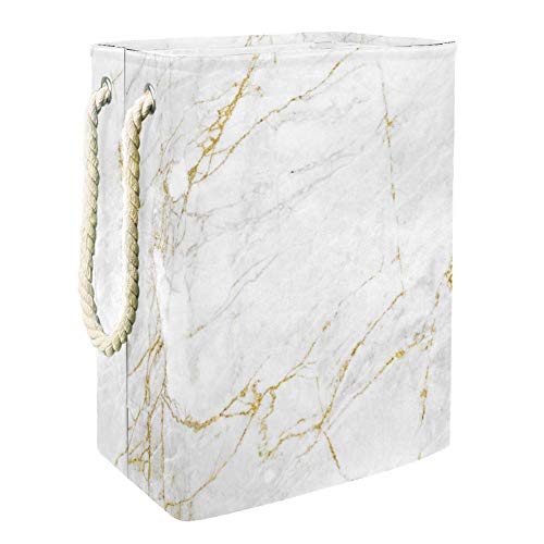 DEYYA White Gold Marble Texture Laundry Baskets Hamper Tall Sturdy Foldable for Adult Kids Teen Boys Girls in Bedrooms Bathroom