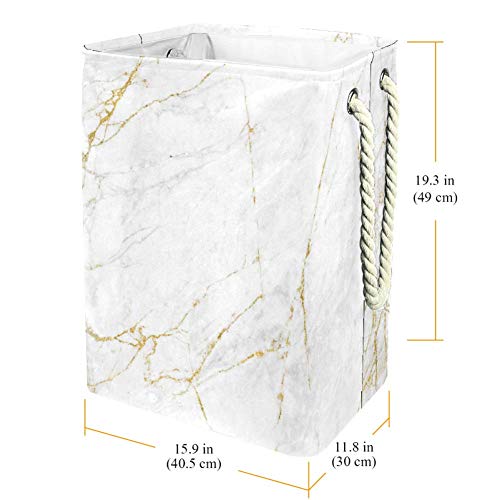 DEYYA White Gold Marble Texture Laundry Baskets Hamper Tall Sturdy Foldable for Adult Kids Teen Boys Girls in Bedrooms Bathroom