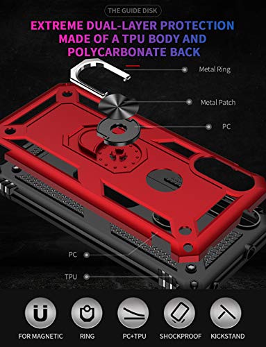 YZOK Compatible with Moto E 2020 case,Motorola E case,with HD Screen Protector,[Military Grade] Ring Car Mount Kickstand Hybrid Hard PC Soft TPU Shockproof Protective Case for Motorola Moto E (Red)