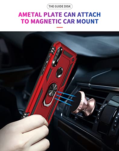 YZOK Compatible with Moto E 2020 case,Motorola E case,with HD Screen Protector,[Military Grade] Ring Car Mount Kickstand Hybrid Hard PC Soft TPU Shockproof Protective Case for Motorola Moto E (Red)