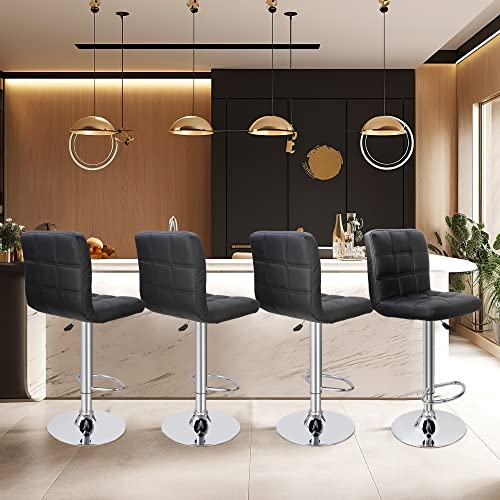 ZENY Set of 4 Adjustable Swivel Barstools, Modern PU Leather Kitchen Counter Bar Stools, Square Back Bar Stool