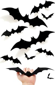 halloween decor 3d bats,4 different sizes diy halloween decorations bat stickers,pvc cute realistic bats for indoor,porch,front door,bedroom,and office halloween party supplies