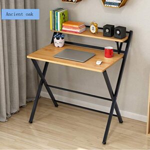 okbop computer desk with shelves, folding simple wooden laptop tables for home, modern economic small student writing desk with storage shelf under desk (wood)