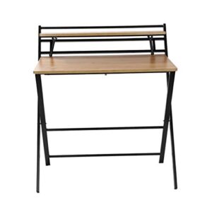 OKBOP Computer Desk with Shelves, Folding Simple Wooden Laptop Tables for Home, Modern Economic Small Student Writing Desk with Storage Shelf Under Desk (Wood)