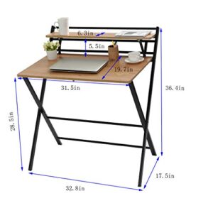 OKBOP Computer Desk with Shelves, Folding Simple Wooden Laptop Tables for Home, Modern Economic Small Student Writing Desk with Storage Shelf Under Desk (Wood)