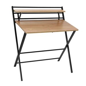 OKBOP Computer Desk with Shelves, Folding Simple Wooden Laptop Tables for Home, Modern Economic Small Student Writing Desk with Storage Shelf Under Desk (Wood)