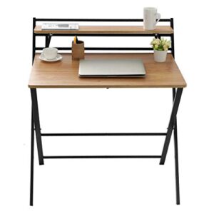 OKBOP Computer Desk with Shelves, Folding Simple Wooden Laptop Tables for Home, Modern Economic Small Student Writing Desk with Storage Shelf Under Desk (Wood)