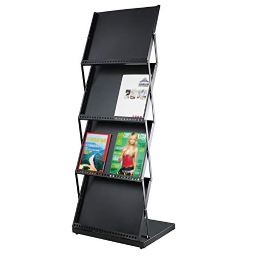 Foldable Magazine Rack Newspaper Holder Stretchable Book Shelf Storage Rack Metal Stratification Freestanding Display Rack Black 52X38.8X135CM MUMUJIN