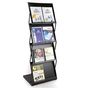 Foldable Magazine Rack Newspaper Holder Stretchable Book Shelf Storage Rack Metal Stratification Freestanding Display Rack Black 52X38.8X135CM MUMUJIN