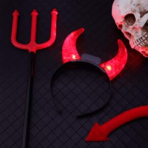 Halloween Devil Costume Red Light up LED Devil Headband Halloween Devil Costume Set Devil Tail Devil Fork