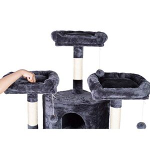 Hey-brother XL Size Cat Tree, 73.4 inch Cat Tower with 3 Caves, 3 Cozy Perches, Scratching Posts, Board, Activity Center Stable for Kitten/Gig Cat