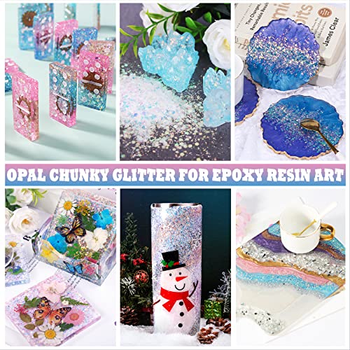 LET'S RESIN Opal Chunky Glitter for Resin, 12 * 10g Craft Glitter Powder for Tumblers/Slime, Iridescent Glitter Chameleon Glitter Sequins Festival Decor(Each 0.35oz)