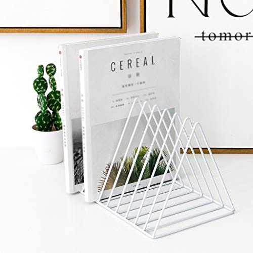 Bookend Magazine Rack Newspaper Rack Book Shelf Storage Rack Metal Wire Letter Rack Desk Office Room Supplies 26X18X18CM MUMUJIN (Color : White)