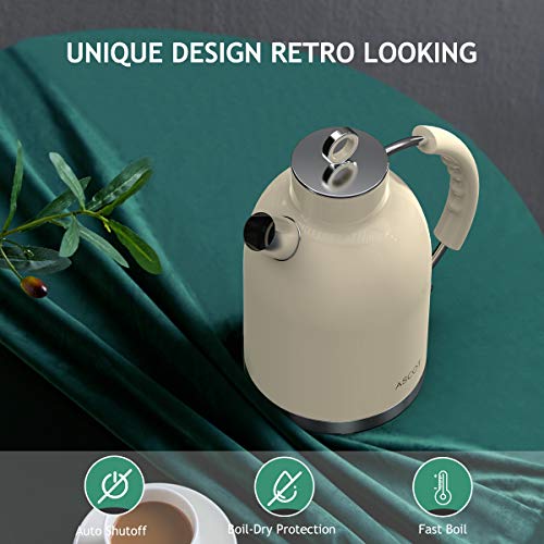 ASCOT Electric Kettle, Stainless Steel Electric Tea Kettle Gifts for Men/Women/Family 1.6L 1500W Retro Tea Heater & Hot Water Boiler, Auto Shut-Off and Boil-Dry Protection (Cream)