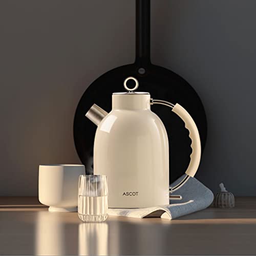 ASCOT Electric Kettle, Stainless Steel Electric Tea Kettle Gifts for Men/Women/Family 1.6L 1500W Retro Tea Heater & Hot Water Boiler, Auto Shut-Off and Boil-Dry Protection (Cream)