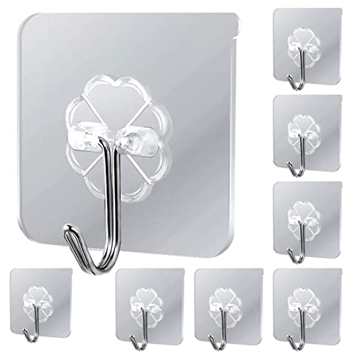 Cenland Wall Hooks 20lb(Max) Transparent Reusable Seamless Hooks,Waterproof and Oilproof,Bathroom Kitchen Heavy Duty Self Adhesive Utility Hooks (20 Pack)