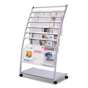 with wheels magazine rack newspaper holder book shelf storage rack metal stratification freestanding display rack materials 63.5x36x108cm mumujin