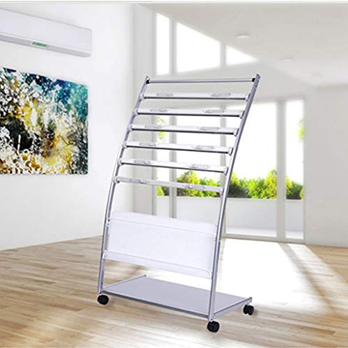 with Wheels Magazine Rack Newspaper Holder Book Shelf Storage Rack Metal Stratification Freestanding Display Rack Materials 63.5X36X108CM MUMUJIN