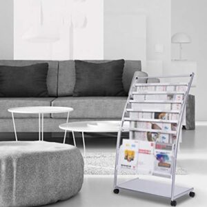 with Wheels Magazine Rack Newspaper Holder Book Shelf Storage Rack Metal Stratification Freestanding Display Rack Materials 63.5X36X108CM MUMUJIN