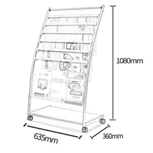 with Wheels Magazine Rack Newspaper Holder Book Shelf Storage Rack Metal Stratification Freestanding Display Rack Materials 63.5X36X108CM MUMUJIN