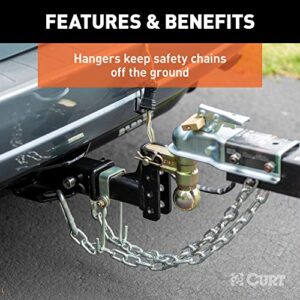 CURT 45806 Trailer Safety Chain Holder Bracket for 2-inch Shank, Bolt-On Steel Hanger Hooks