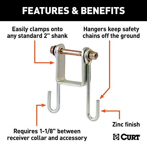 CURT 45806 Trailer Safety Chain Holder Bracket for 2-inch Shank, Bolt-On Steel Hanger Hooks