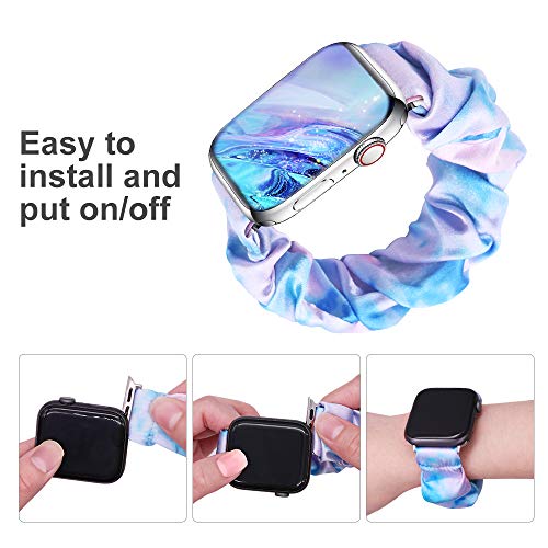 New Adjustable Tie dye Band Compatible with Apple Watch SE Series 7/6/5/4 40mm, Scrunchie Bands for Apple Watch SE, Soft Elastic Scrunchy Wristbands Replacement for iWatch 38mm Series 3/2/1