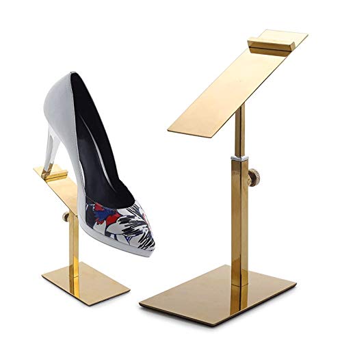 Greneric 2 Pack Stainless Steel Shoe Rack Sandals Display Stand High Heel Shoe Riser Men Leather Shoe Shelf Adjustable Height Pallet Stand Shoe Display Prop Rack for Shop,Clothing Store (Titanium)