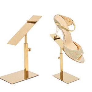 Greneric 2 Pack Stainless Steel Shoe Rack Sandals Display Stand High Heel Shoe Riser Men Leather Shoe Shelf Adjustable Height Pallet Stand Shoe Display Prop Rack for Shop,Clothing Store (Titanium)