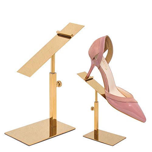 Greneric 2 Pack Stainless Steel Shoe Rack Sandals Display Stand High Heel Shoe Riser Men Leather Shoe Shelf Adjustable Height Pallet Stand Shoe Display Prop Rack for Shop,Clothing Store (Titanium)