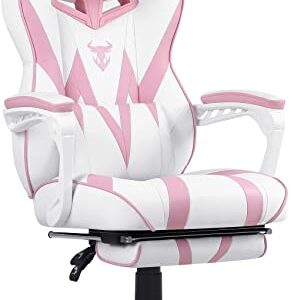 Pink Gaming Chair, Gaming Computer Chair for Girls, Reclining Gamer Chair with Footrest, Ergonomic PC Gaming Chair with Massage, Gaming Desk Chair for Women, High Back Gaming Chairs for Adults (Pink)