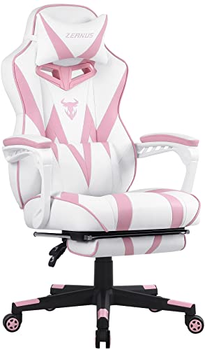 Pink Gaming Chair, Gaming Computer Chair for Girls, Reclining Gamer Chair with Footrest, Ergonomic PC Gaming Chair with Massage, Gaming Desk Chair for Women, High Back Gaming Chairs for Adults (Pink)