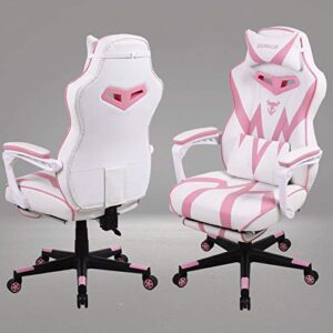 Pink Gaming Chair, Gaming Computer Chair for Girls, Reclining Gamer Chair with Footrest, Ergonomic PC Gaming Chair with Massage, Gaming Desk Chair for Women, High Back Gaming Chairs for Adults (Pink)