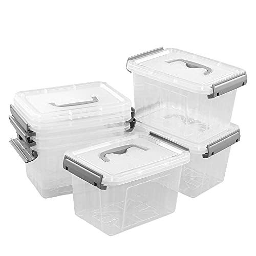 Waikhomes Set of 6 Plastic Storage Containers, Small Latching Storage Box with Handle (3 L)